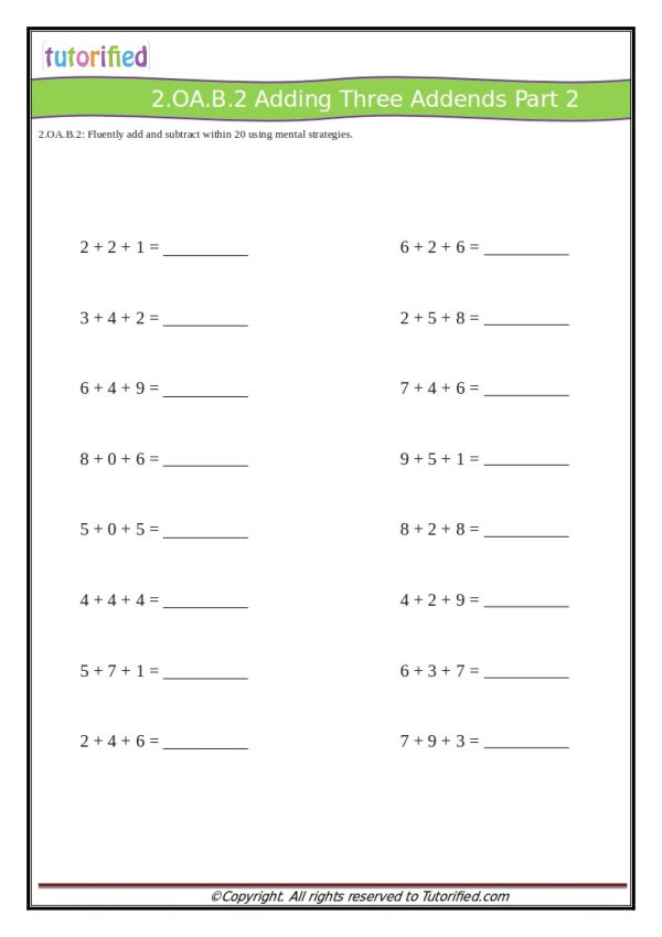 2nd Grade Common Core Math Worksheets