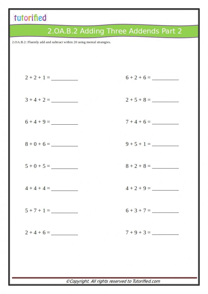 2nd Grade Common Core Math Worksheets