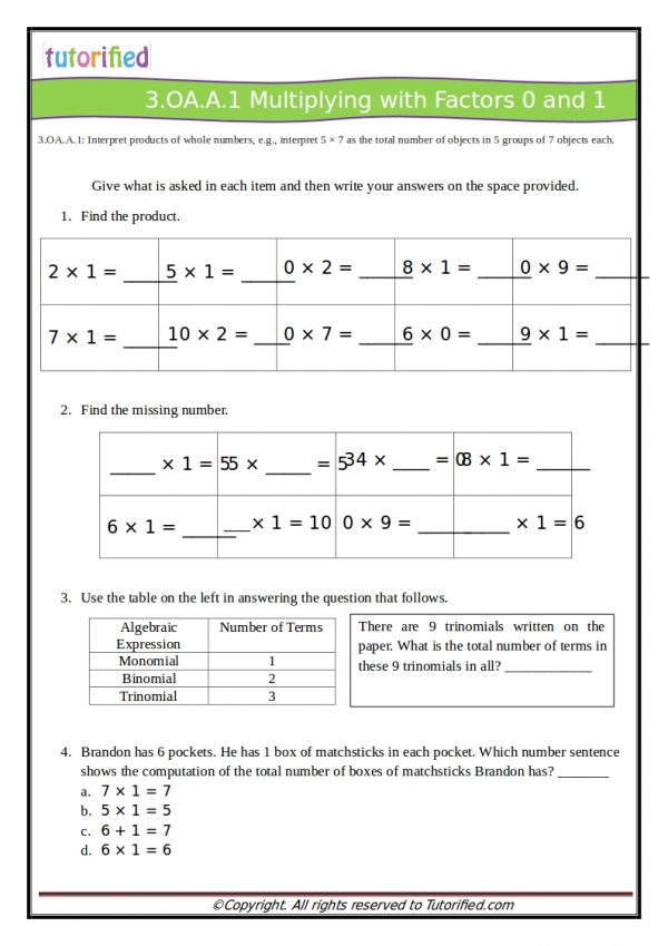 3rd Grade Common Core Math Worksheets