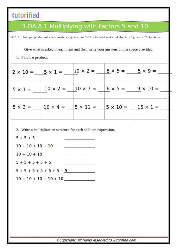 3rd Grade Common Core Math Worksheets