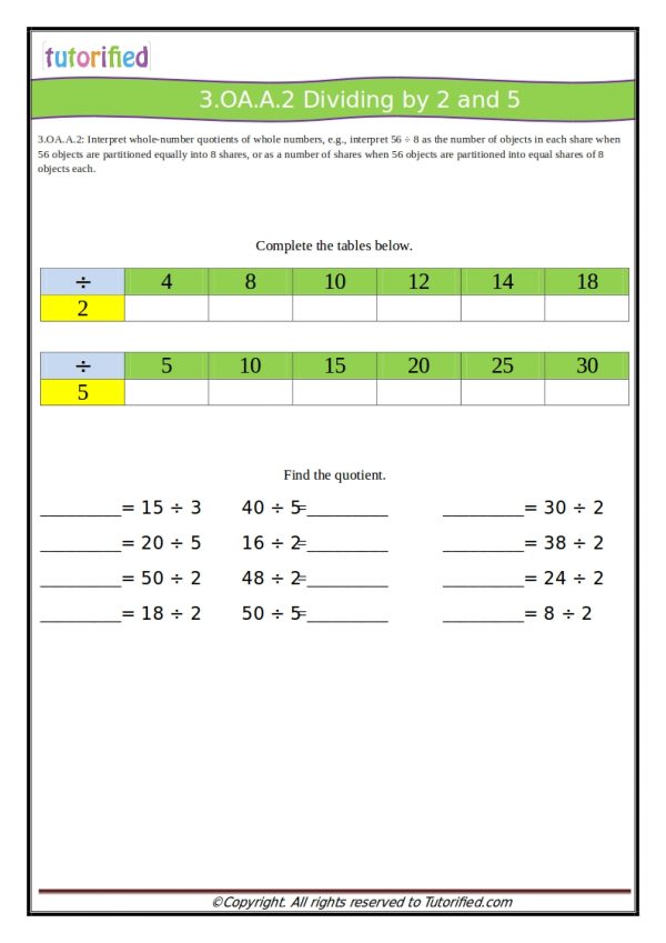 3rd Grade Common Core Math Worksheets