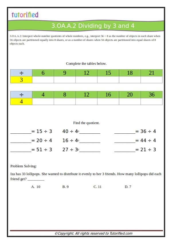 3rd Grade Common Core Math Worksheets