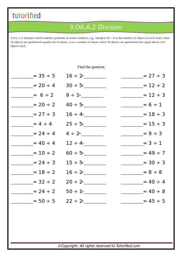 3rd Grade Common Core Math Worksheets