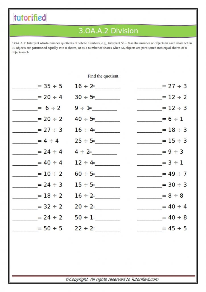 3rd Grade Common Core Math Worksheets