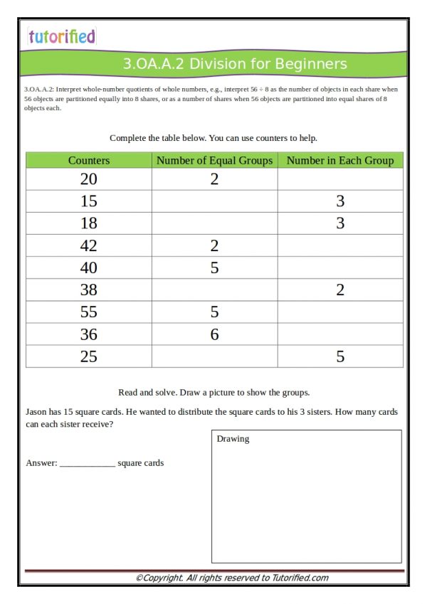 3rd Grade Common Core Math Worksheets