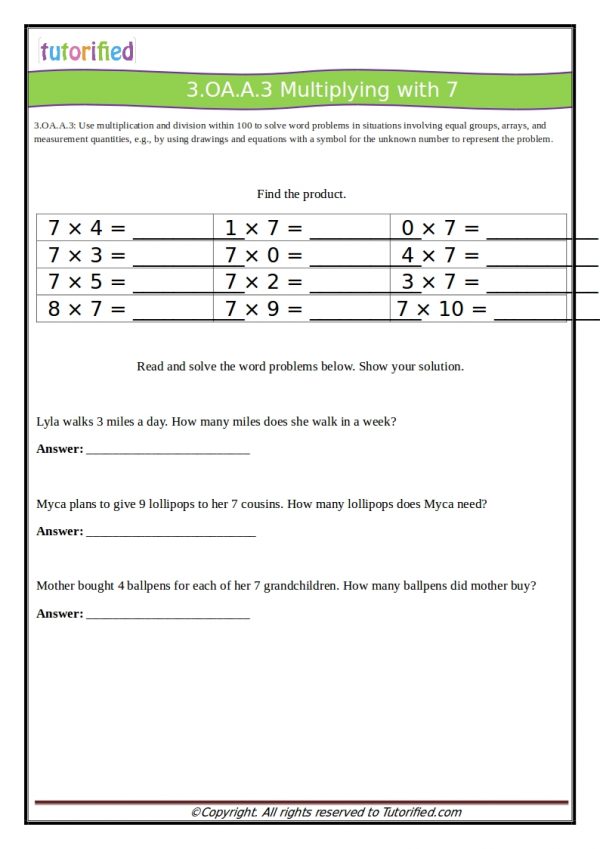 3rd Grade Common Core Math Worksheets