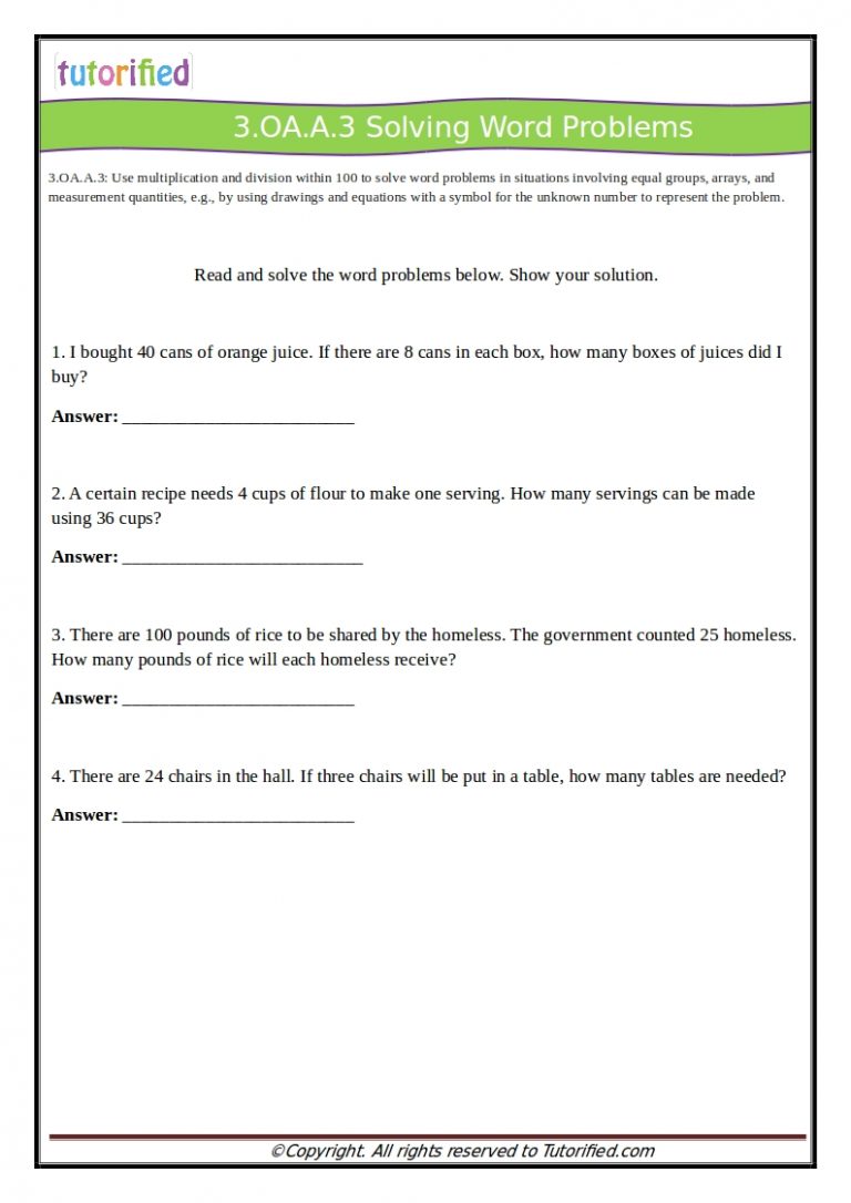 3rd Grade Common Core Math Worksheets