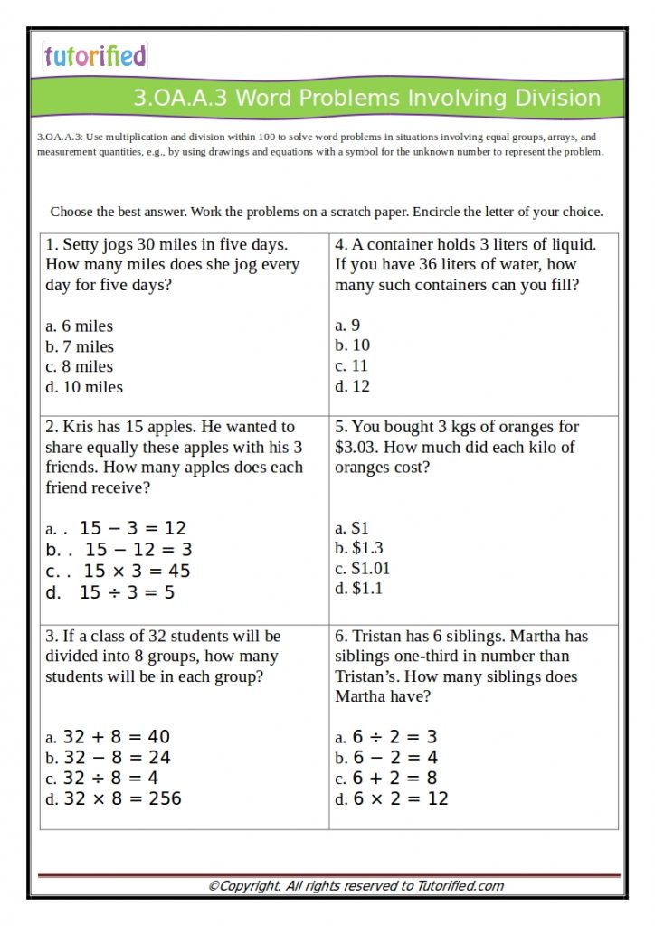 3rd Grade Common Core Math Worksheets