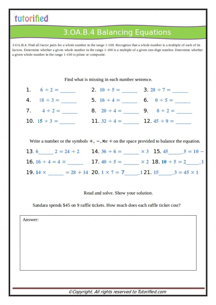 3rd Grade Common Core Math Worksheets