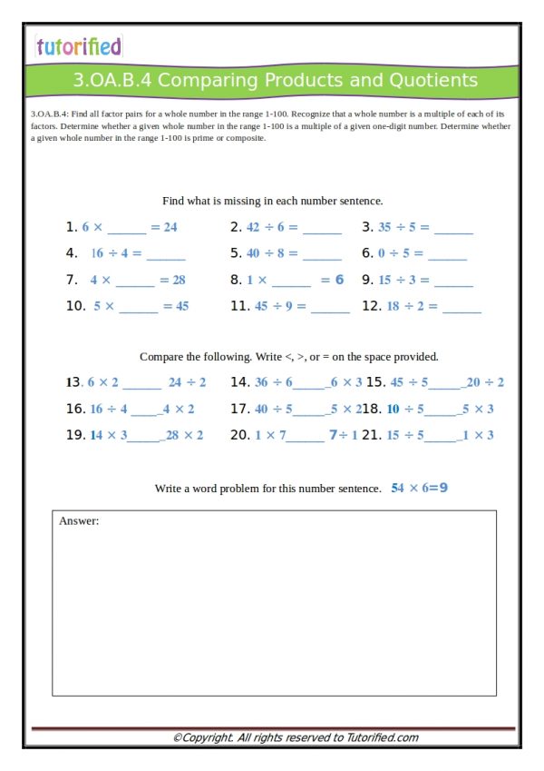 3rd Grade Common Core Math Worksheets