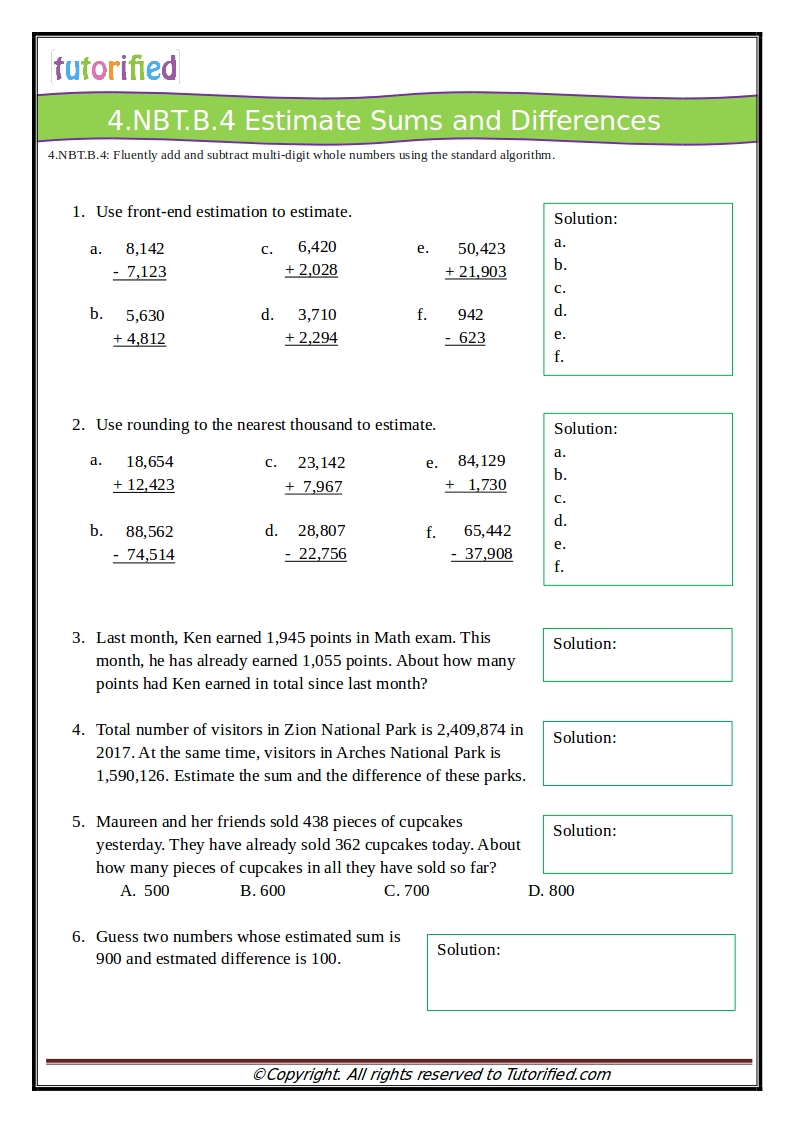 Estimation Worksheets Grade 7