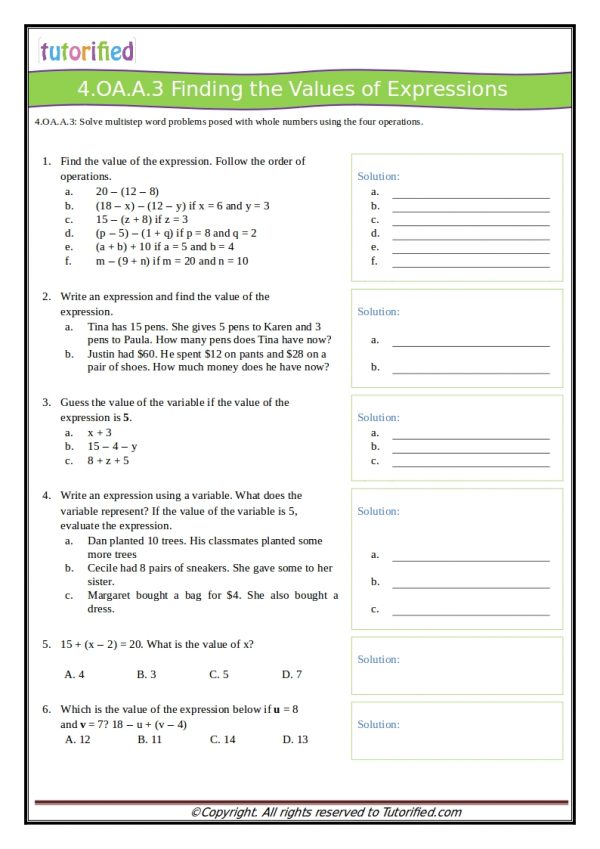 4th Grade Common Core Math Worksheets