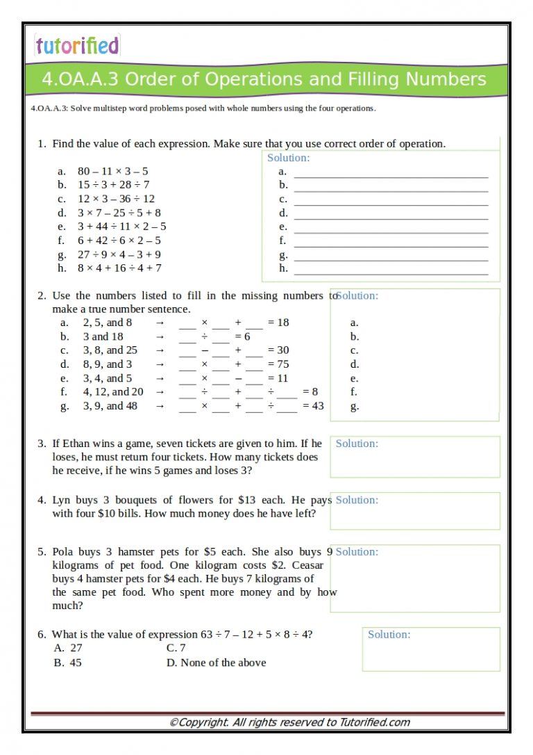 4th Grade Common Core Math Worksheets