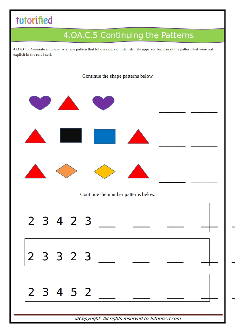 4th Grade Math Worksheets Number Patterns Images And Photos Finder