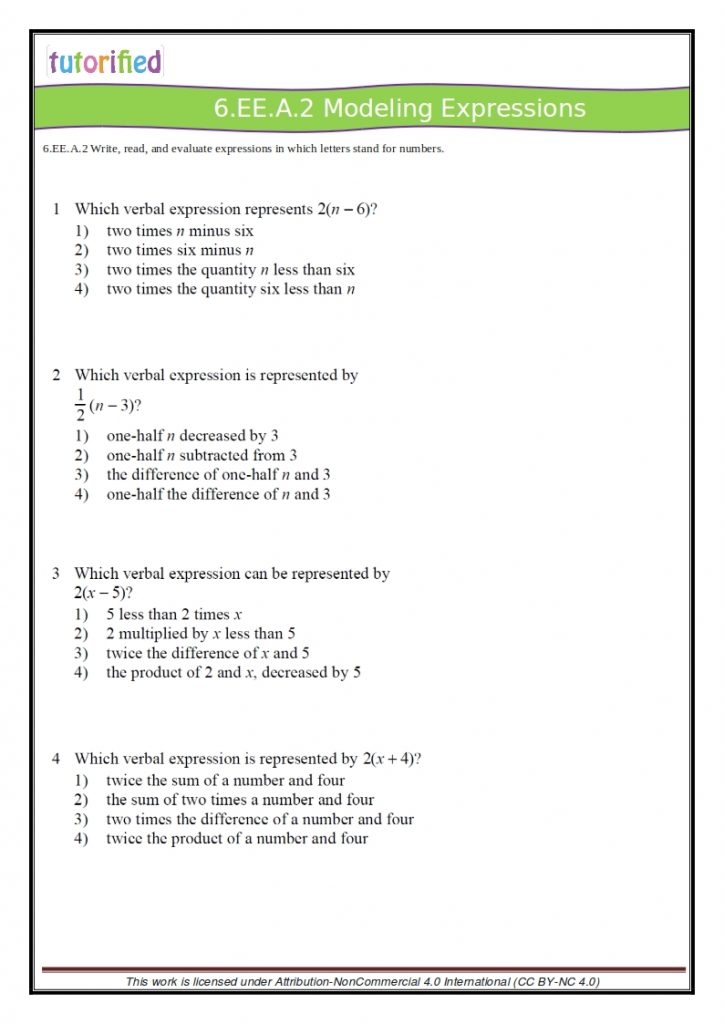 6th Grade Common Core Math Worksheets