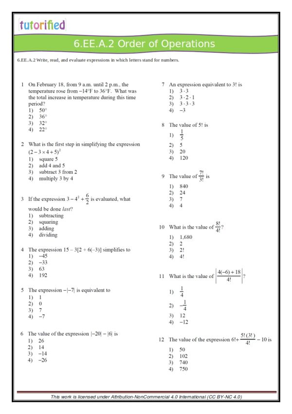 6th Grade Common Core Math Worksheets