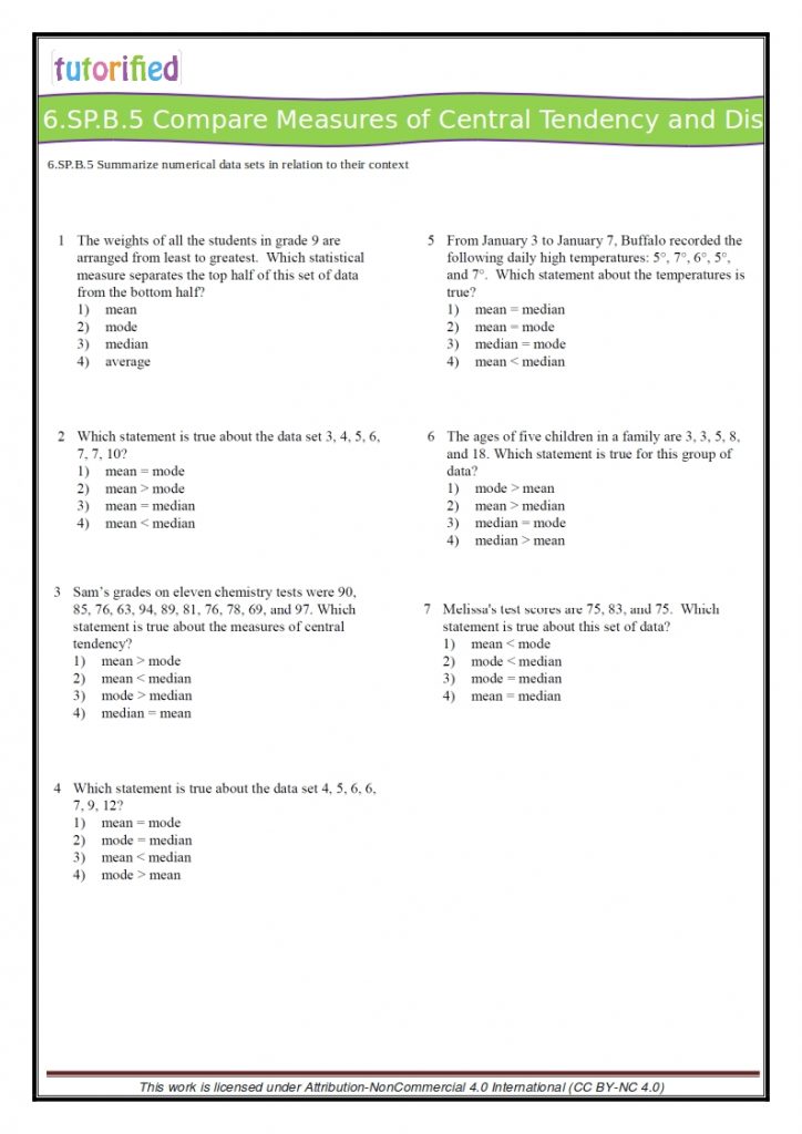 6th Grade Common Core Math Worksheets
