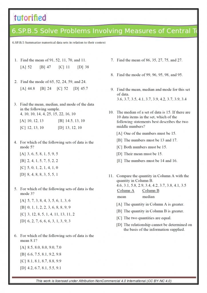 6th Grade Common Core Math Worksheets