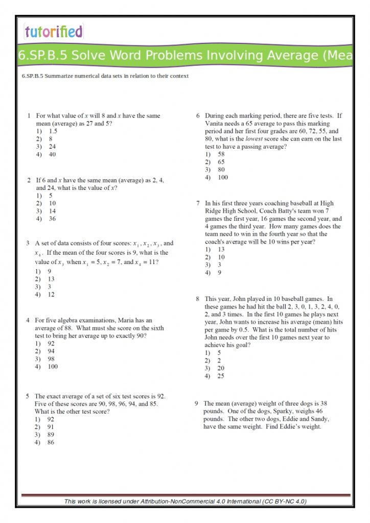 6th Grade Common Core Math Worksheets