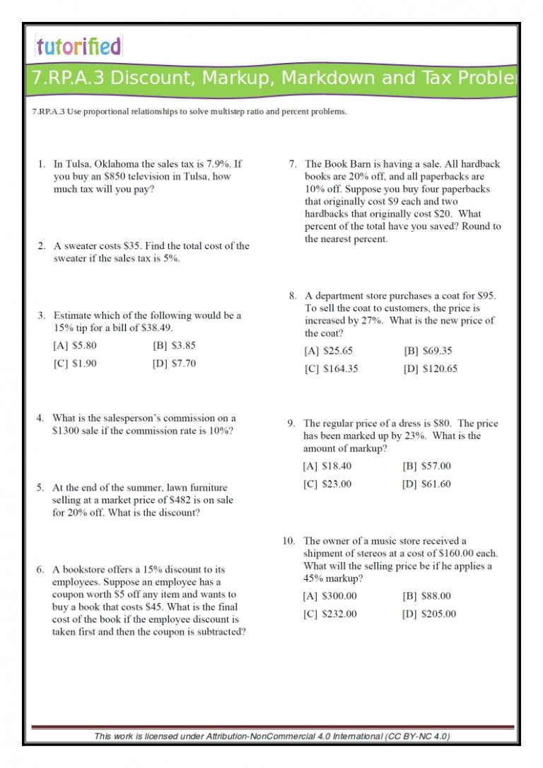 7th Grade Common Core Math Worksheets