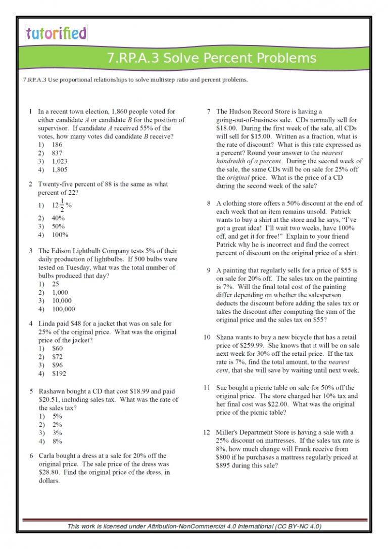 7th Grade Common Core Math Worksheets