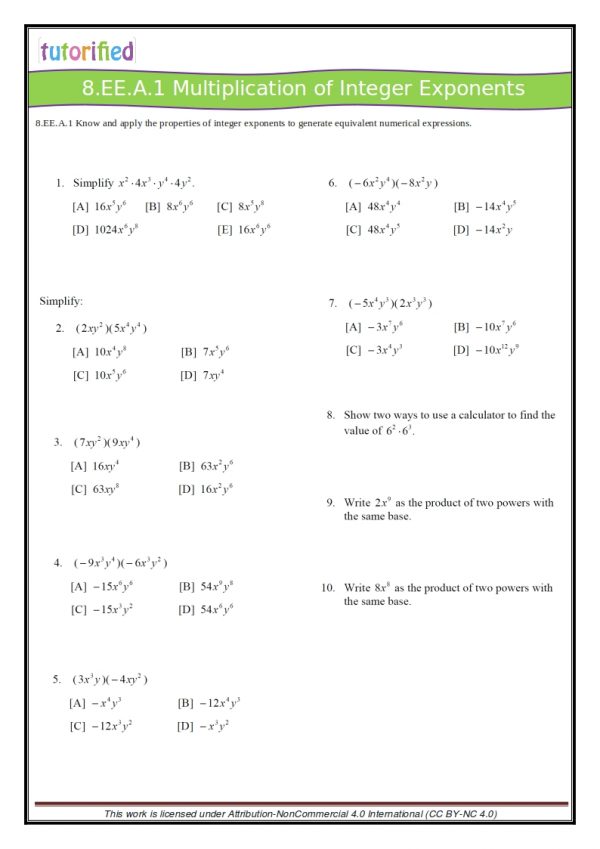 8th Grade Common Core Math Worksheets
