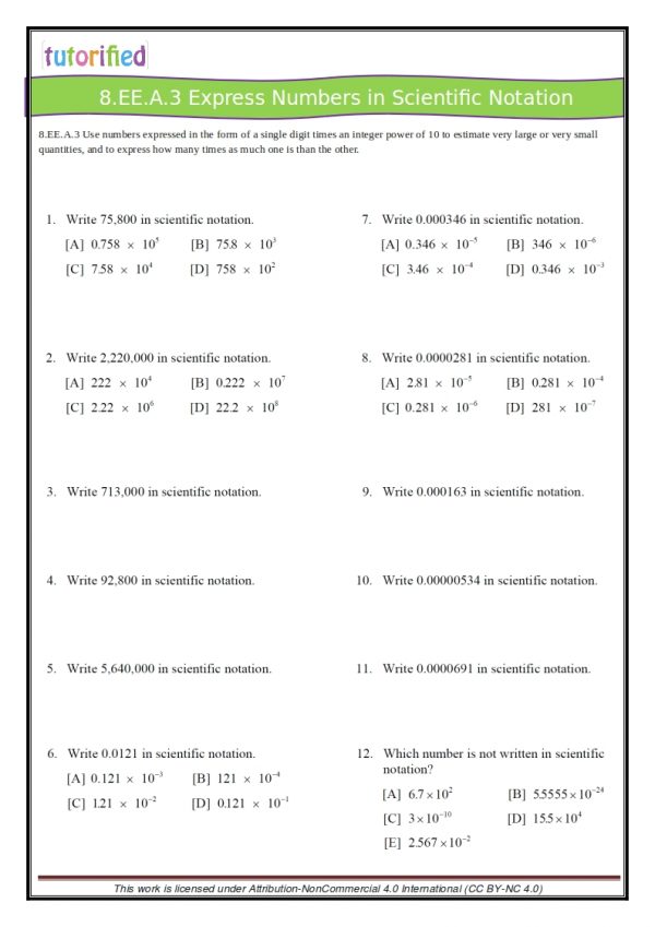 8th Grade Common Core Math Worksheets