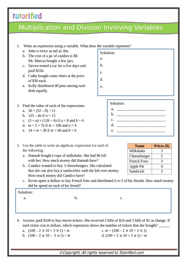 5th Grade Common Core Math Worksheets