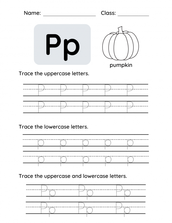 Free Tracing Letter P Printable PDF. Trace the Letter P