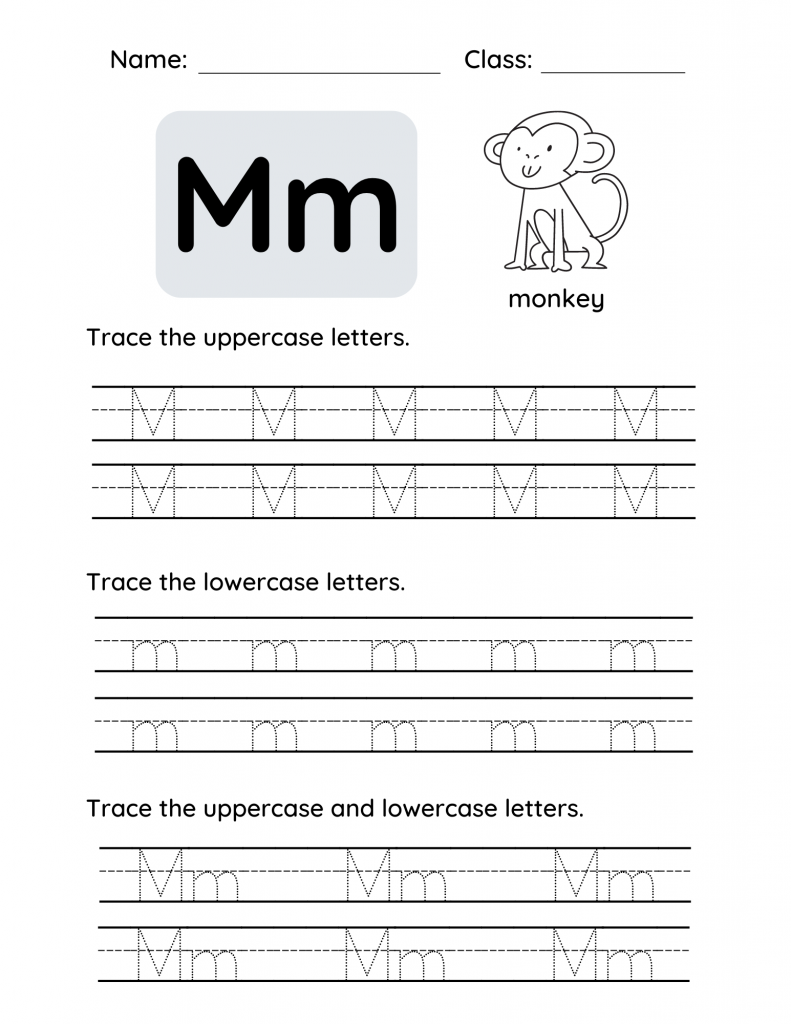 Letter M Tracing Worksheets for Toddlers and Preschool Children