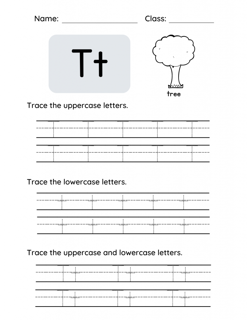 Free Tracing Letter T Printable PDF. Trace the Letter T
