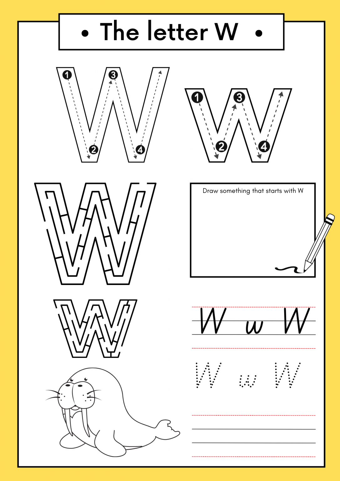 Free Letter W Coloring Pages Printable PDF