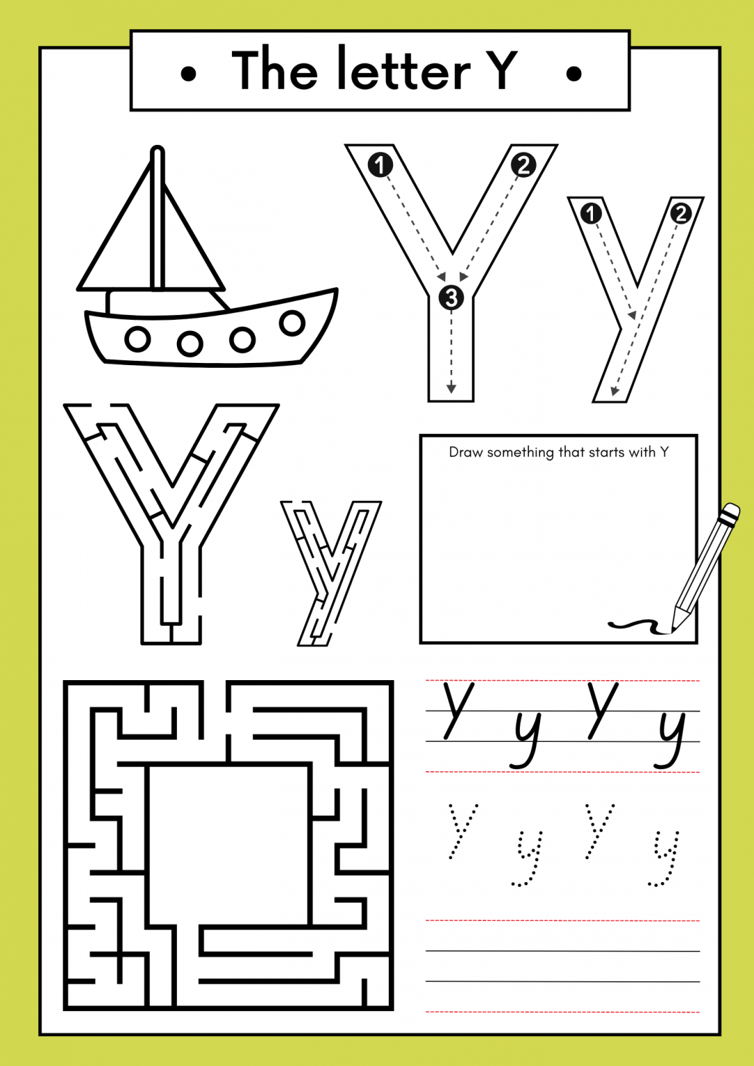 Free Letter Y Coloring Pages Printable PDF