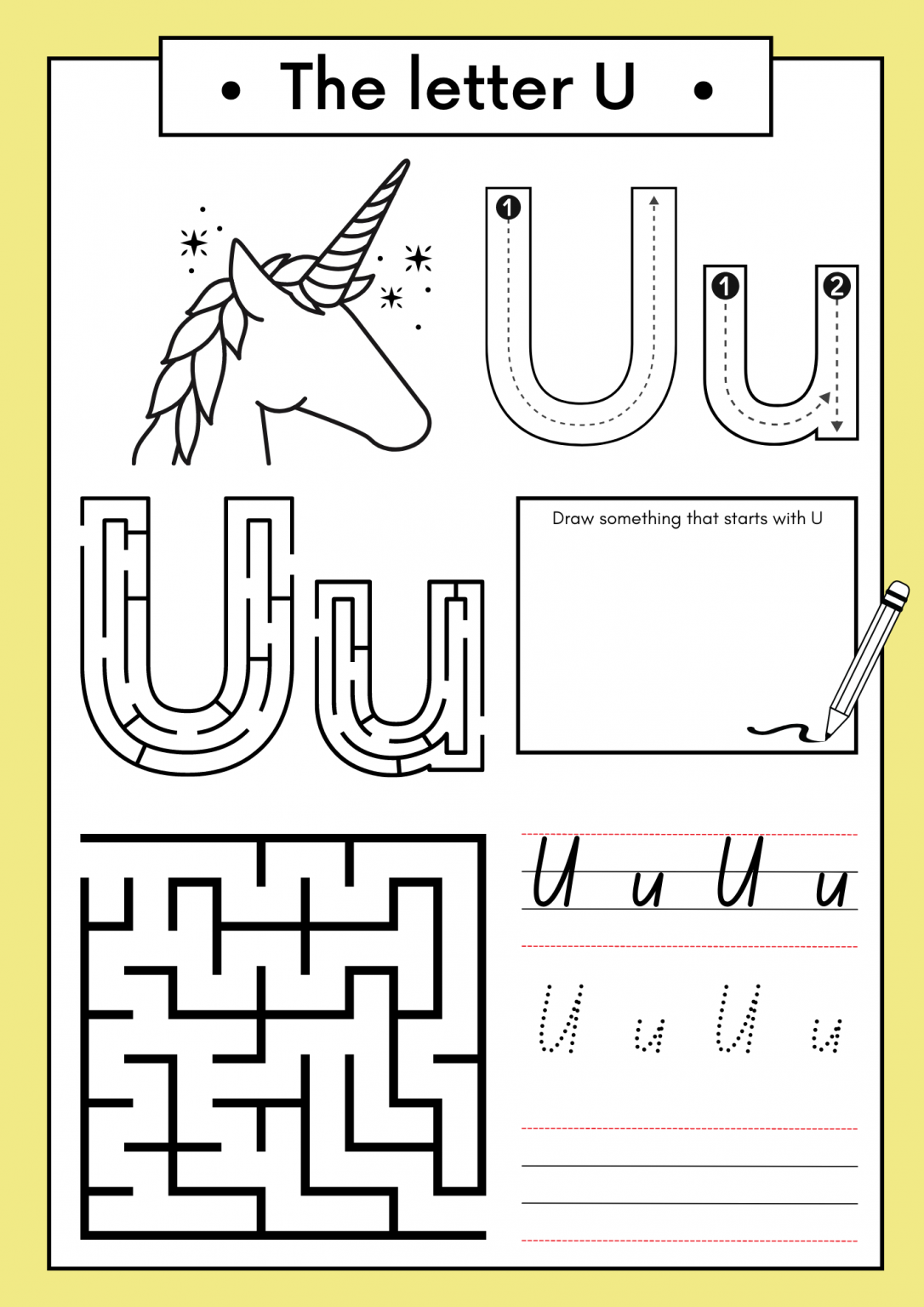 Free Letter U Coloring Pages Printable PDF