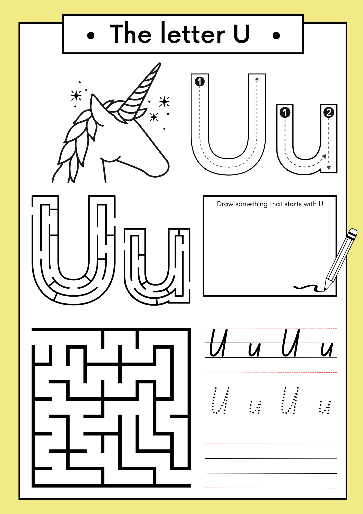 Free Letter U Coloring Pages Printable PDF