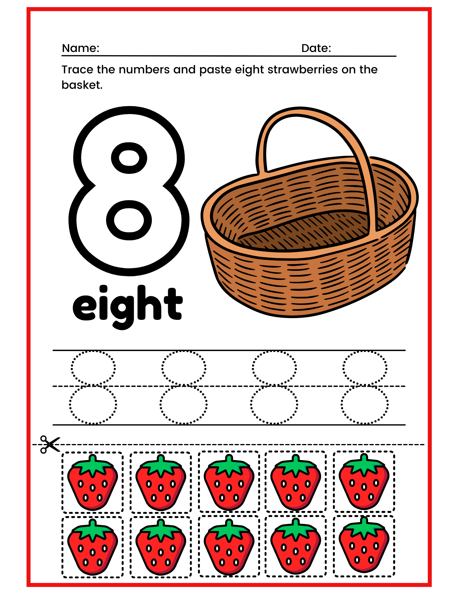 Free Kindergarten Number 8 Worksheets Printable PDF