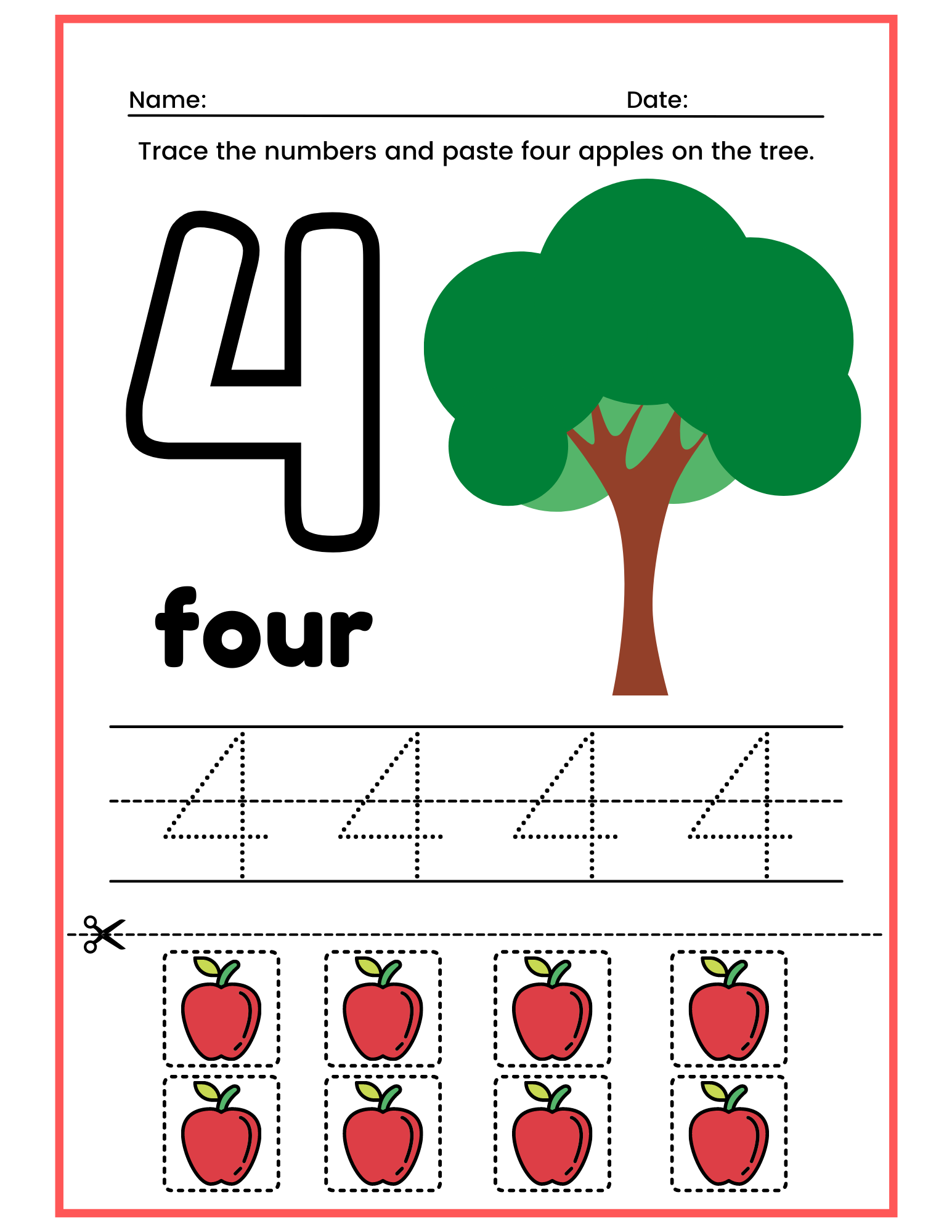 Free Preschool Number 4 Worksheets Printable PDF