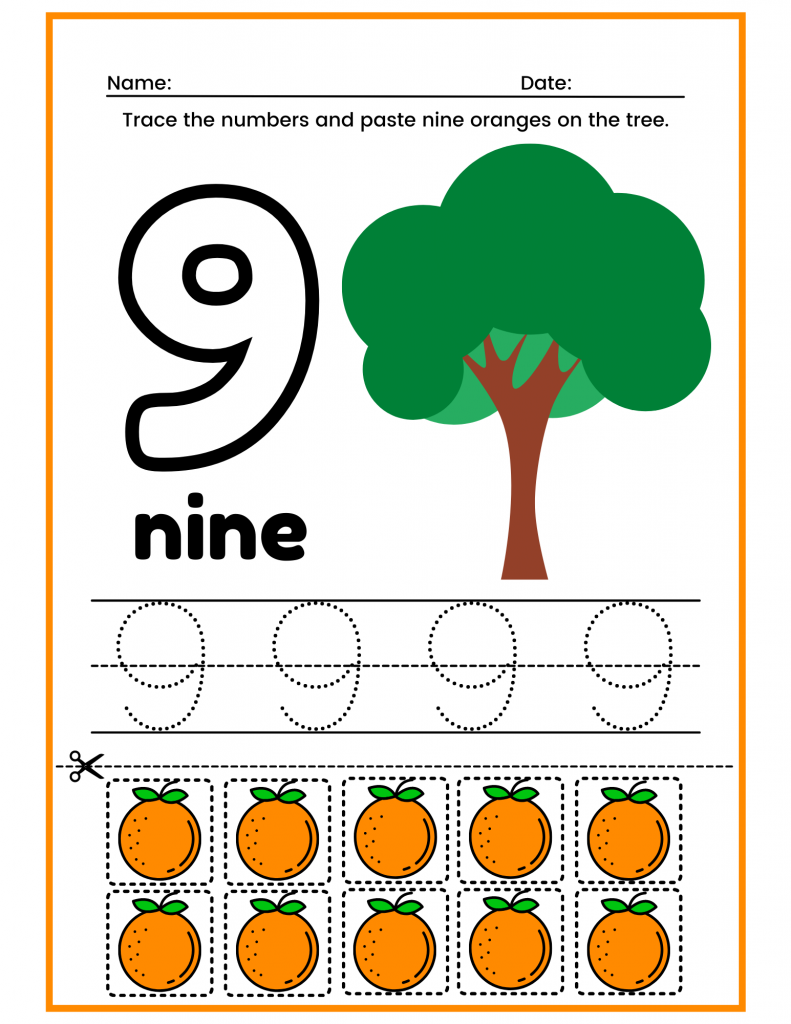 Free Kindergarten Number 9 Worksheets Printable PDF