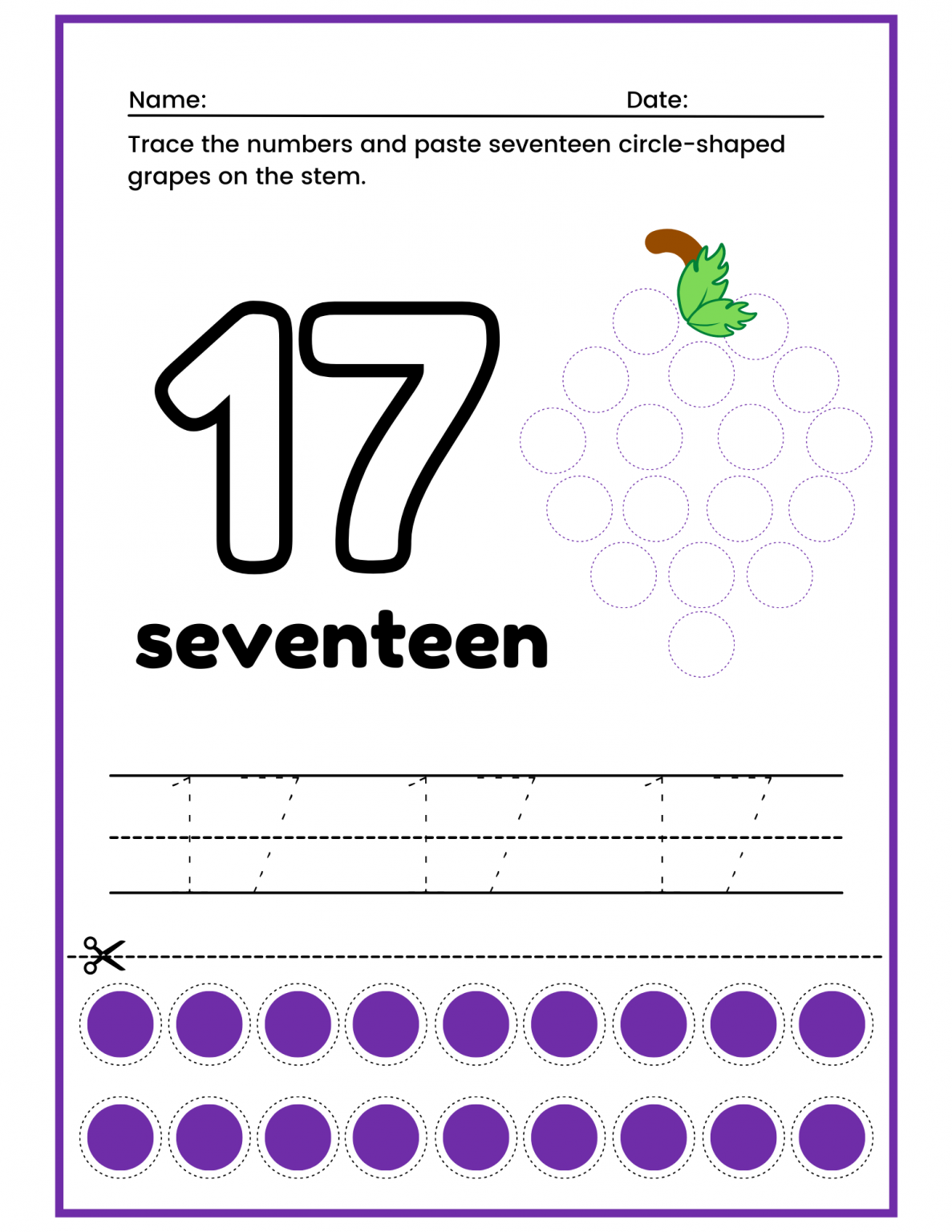 Free Preschool Number 17 Worksheets Printable PDF