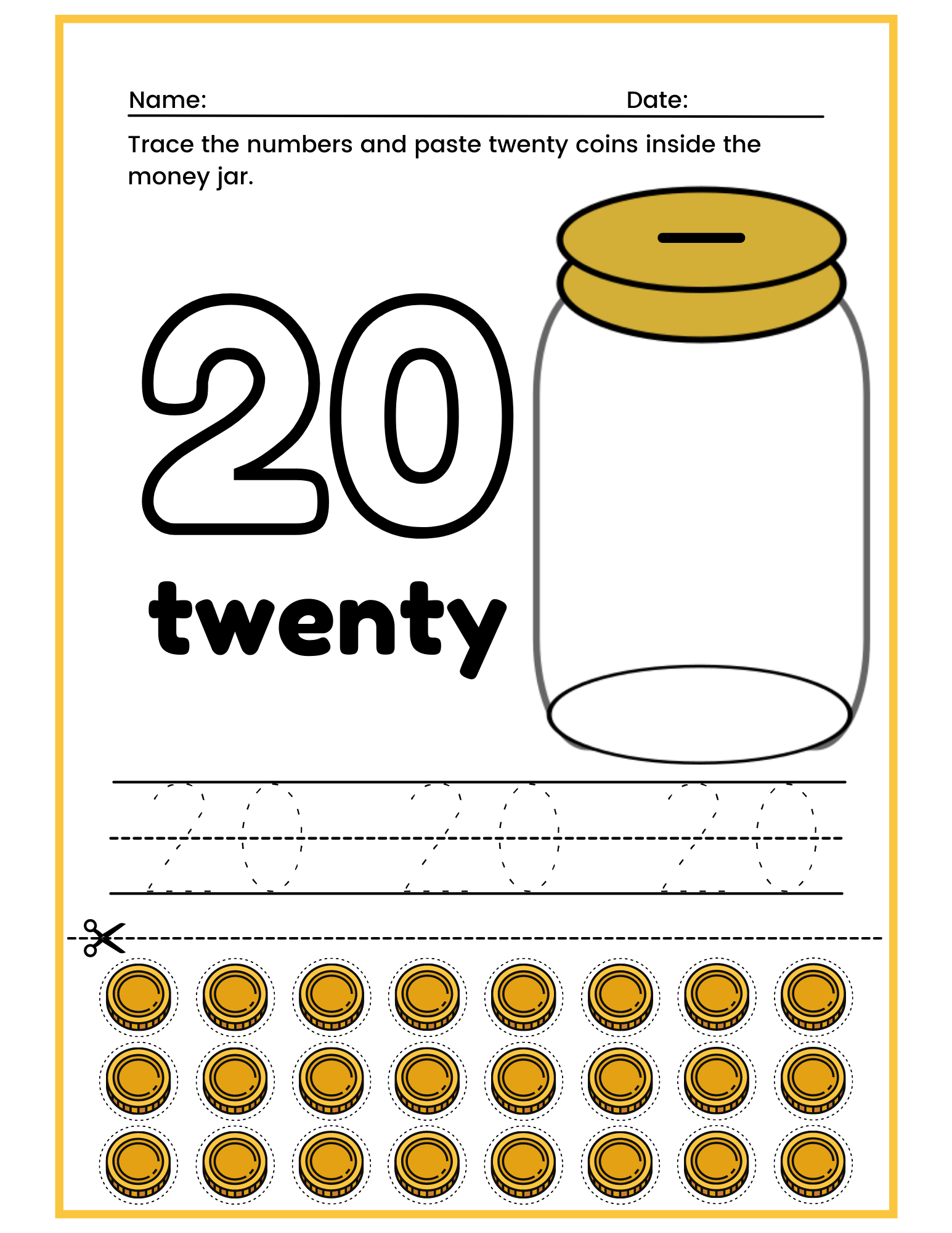 Free Preschool Number 20 Worksheets Printable PDF
