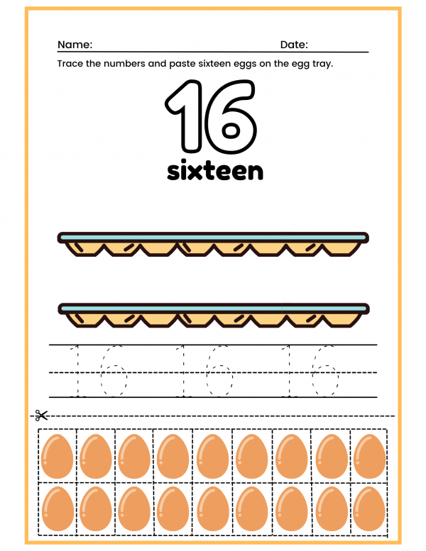 Free Kindergarten Number 16 Worksheets Printable PDF