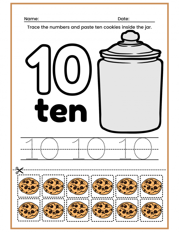 Free Kindergarten Number 10 Worksheets Printable PDF