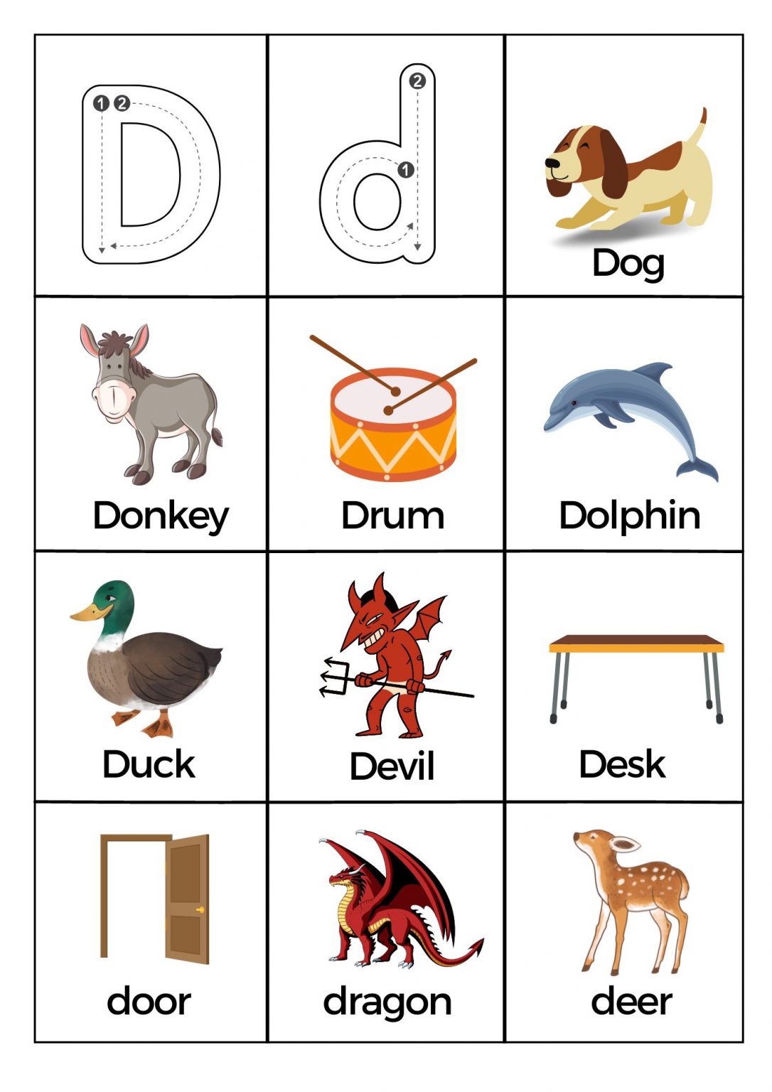 Free Letter D Pictures Worksheets Printable PDF