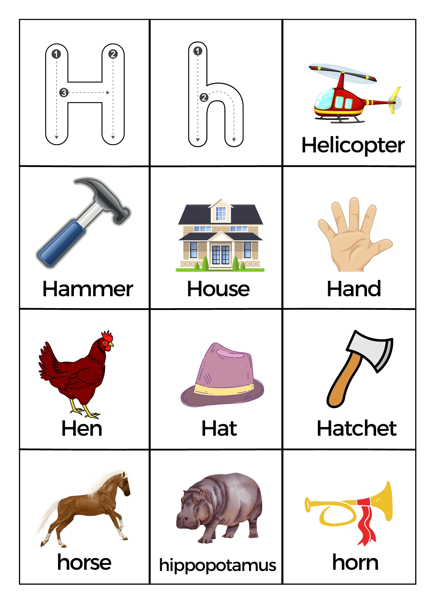 Free Letter H Pictures Worksheets Printable PDF