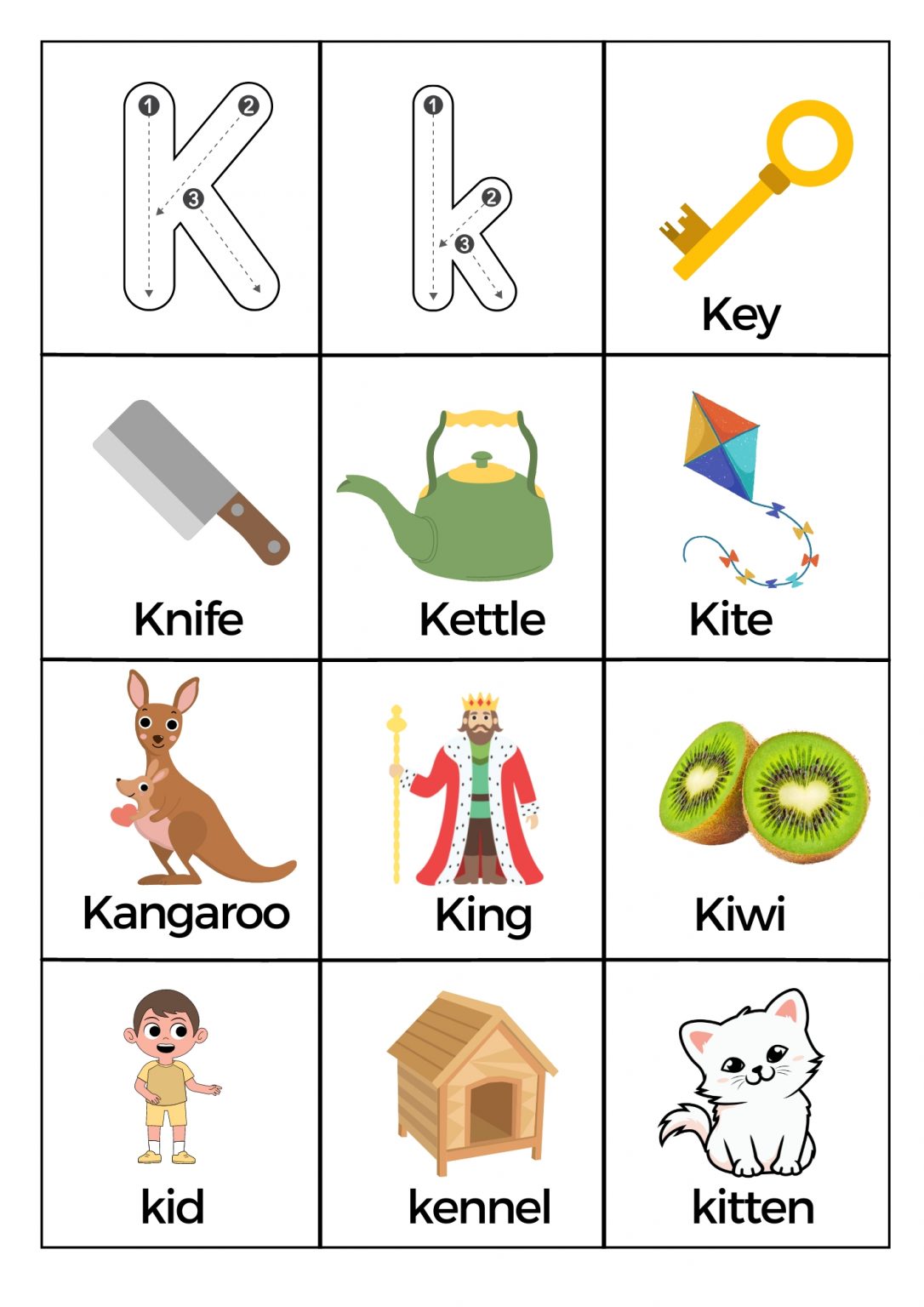 Free Letter K Pictures Worksheets Printable PDF