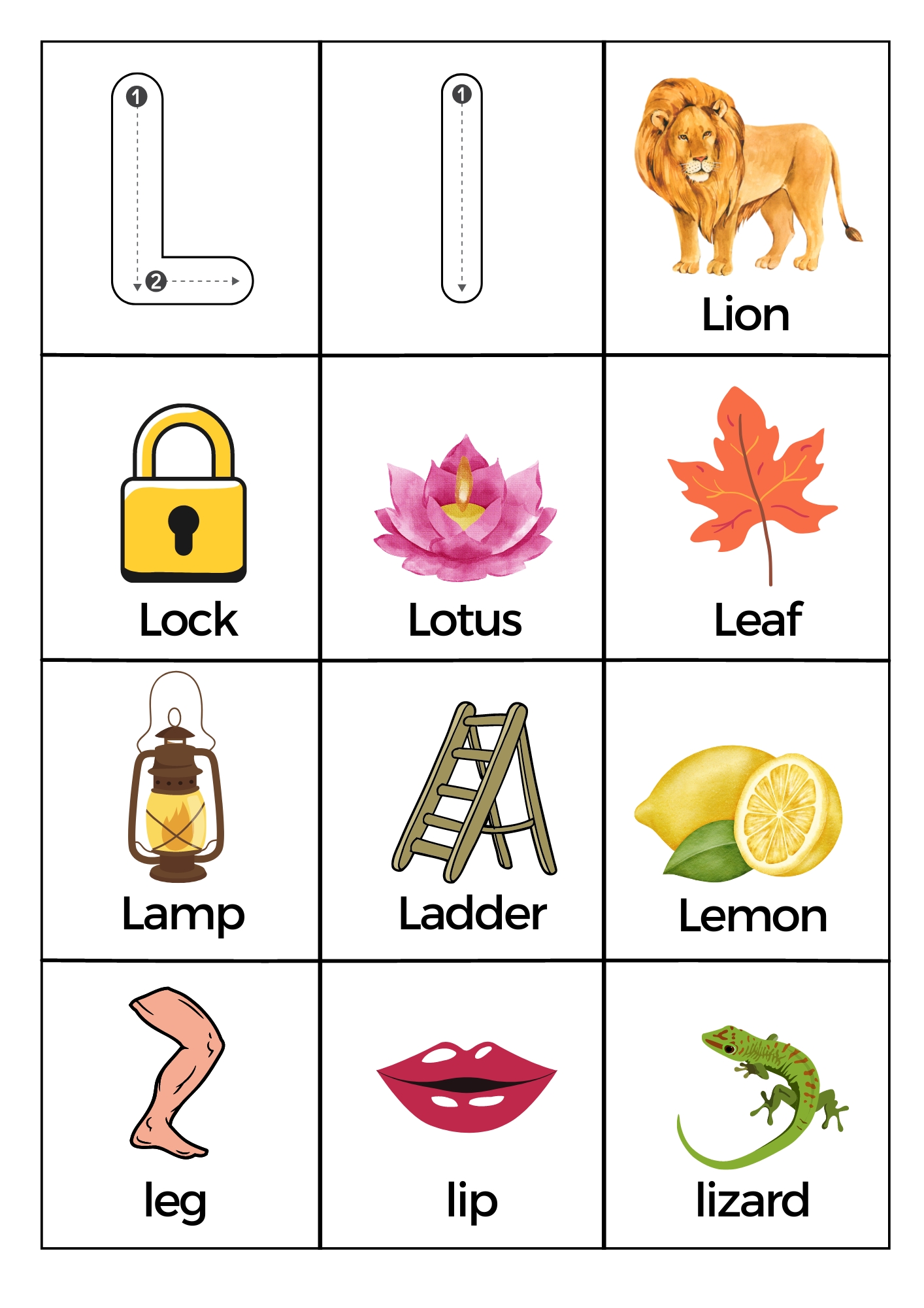 Free Letter L Pictures Worksheets Printable PDF