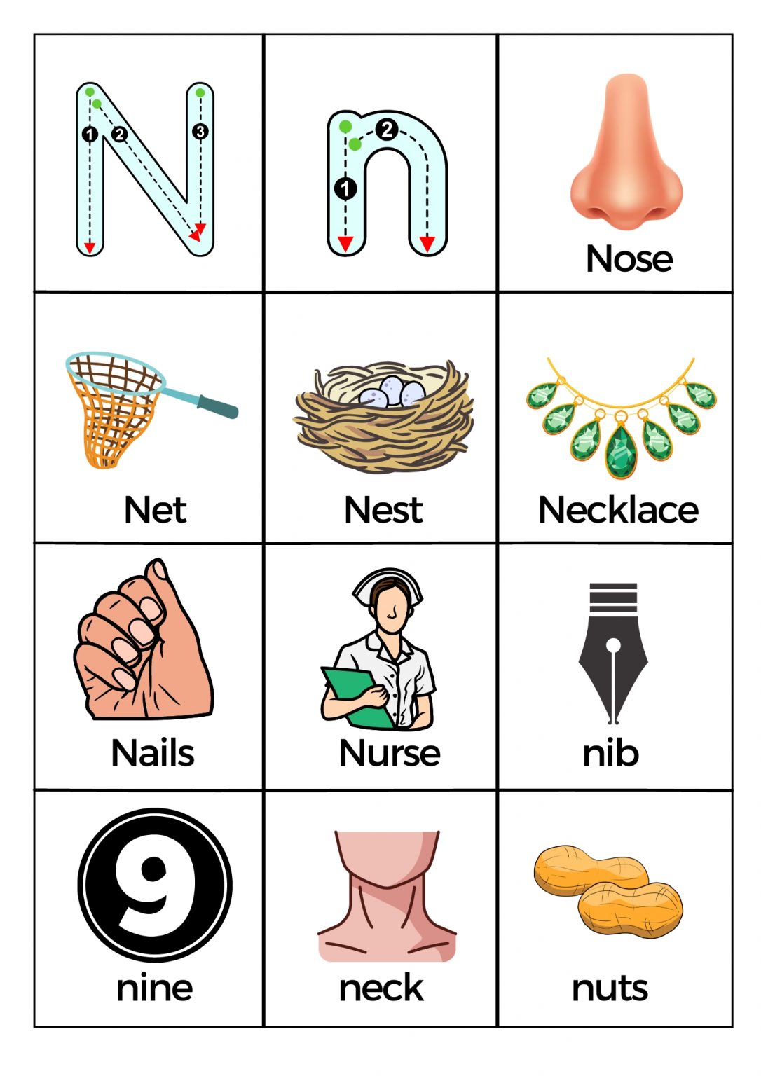 Free Letter N Pictures Worksheets Printable PDF