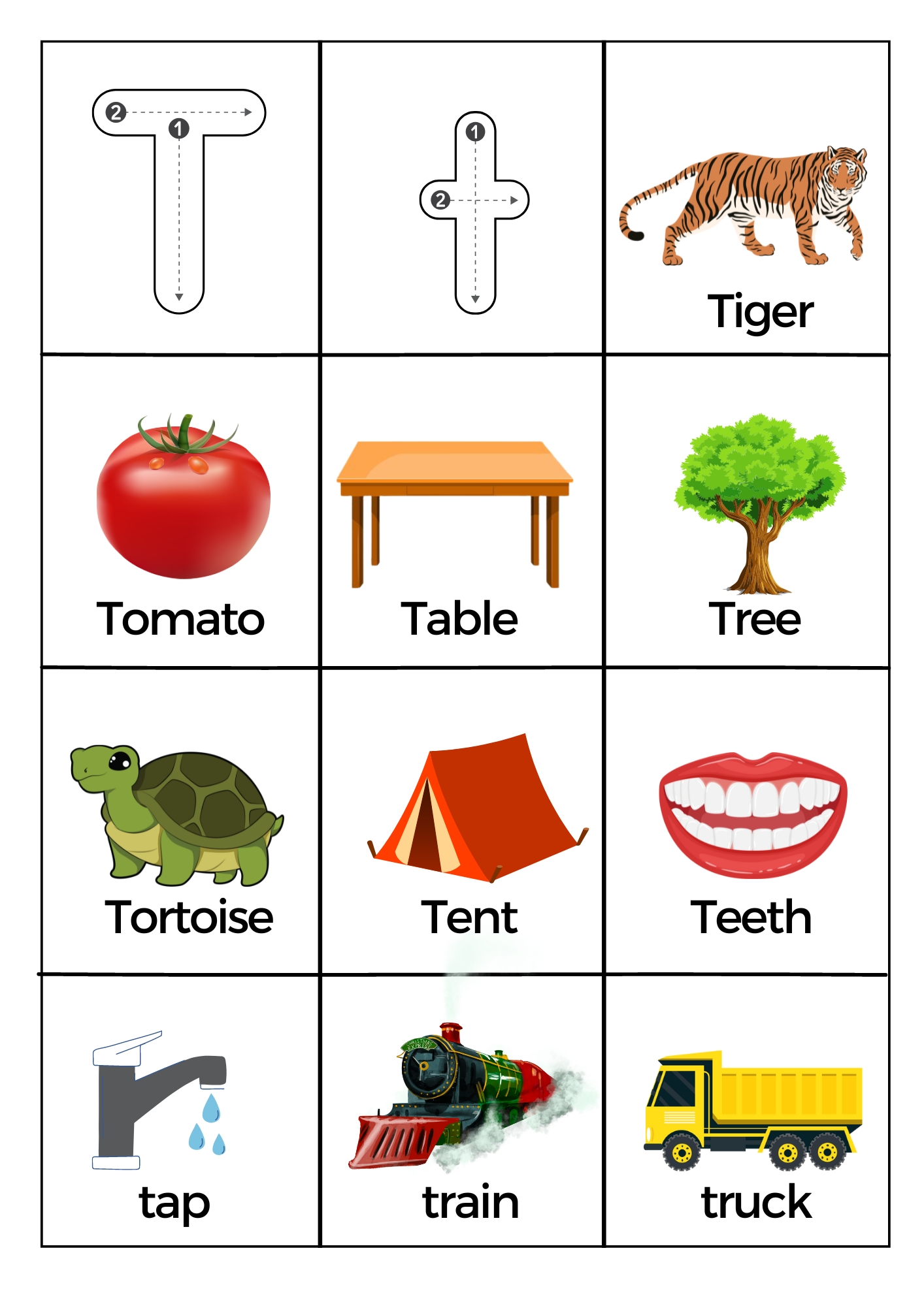 Free Letter T Pictures Worksheets Printable PDF