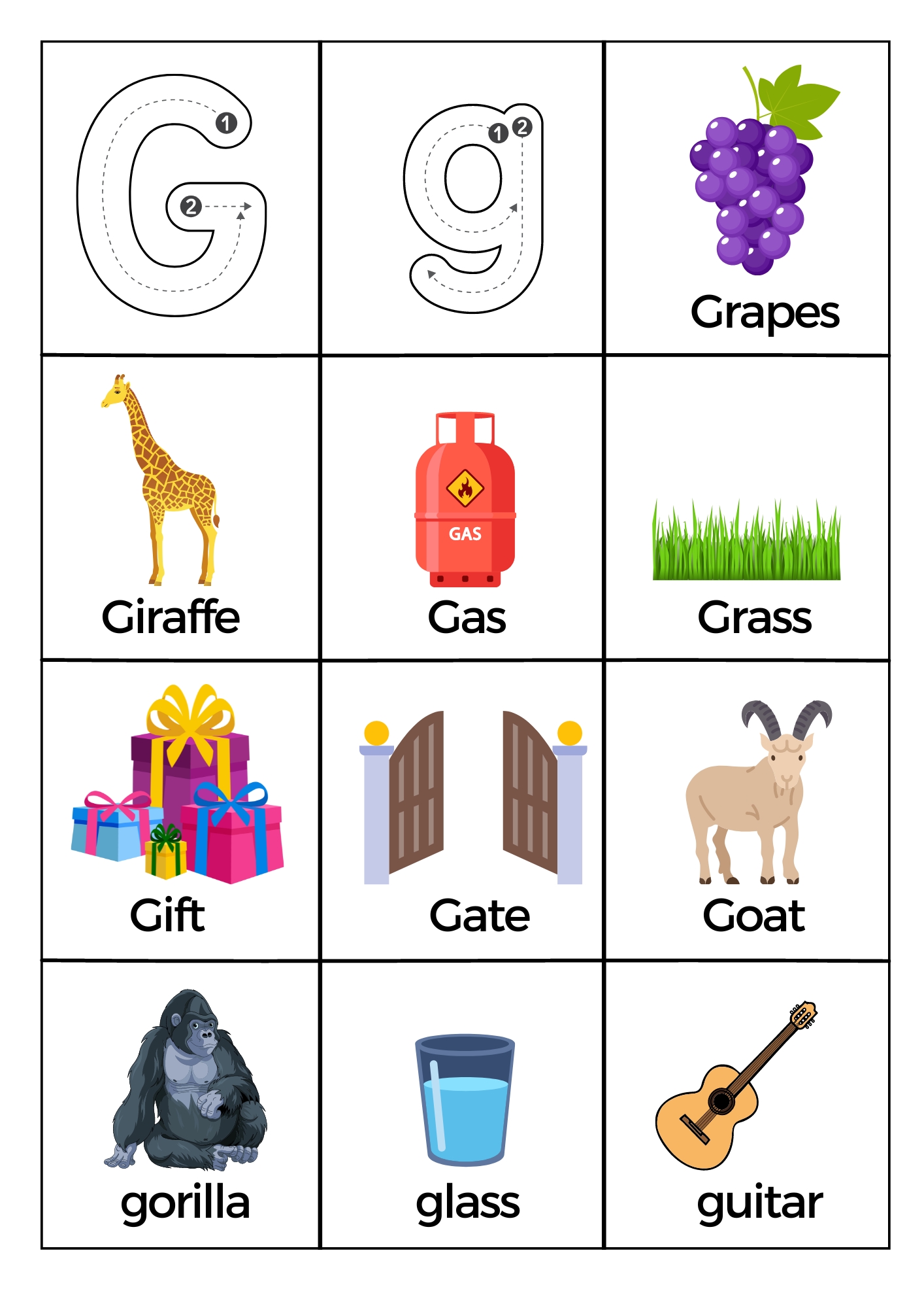 What Starts with Letter G Words Worksheets Printable PDF