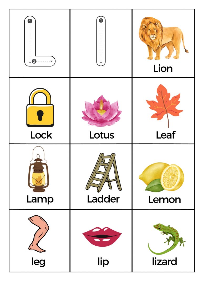 What Starts with Letter L Words Worksheets Printable PDF